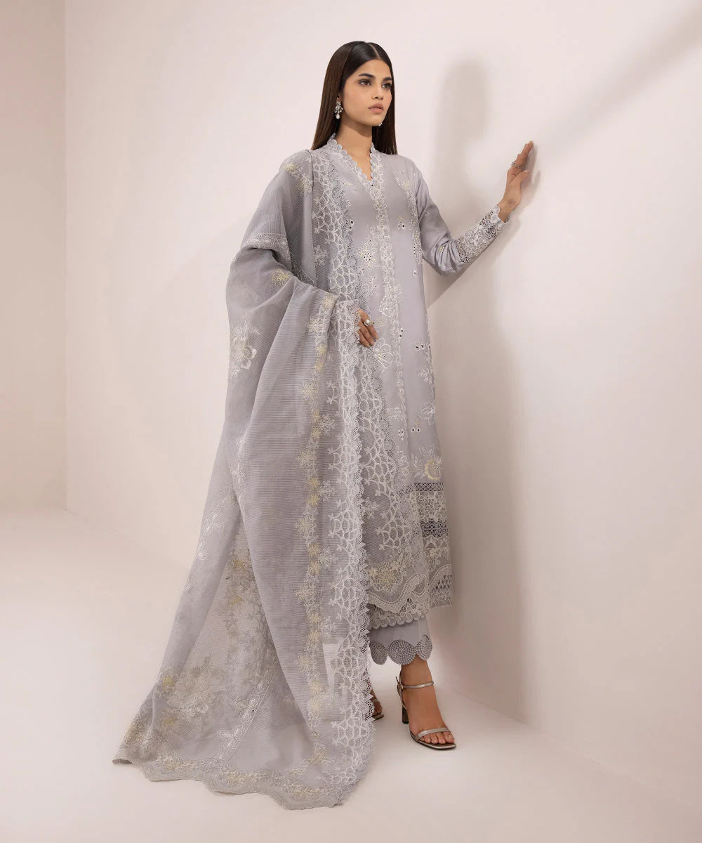 SAPPHIRE | UNSTITCHED 3 PIECE EMBROIDERED COTTON SATIN SUIT – Amna Batool