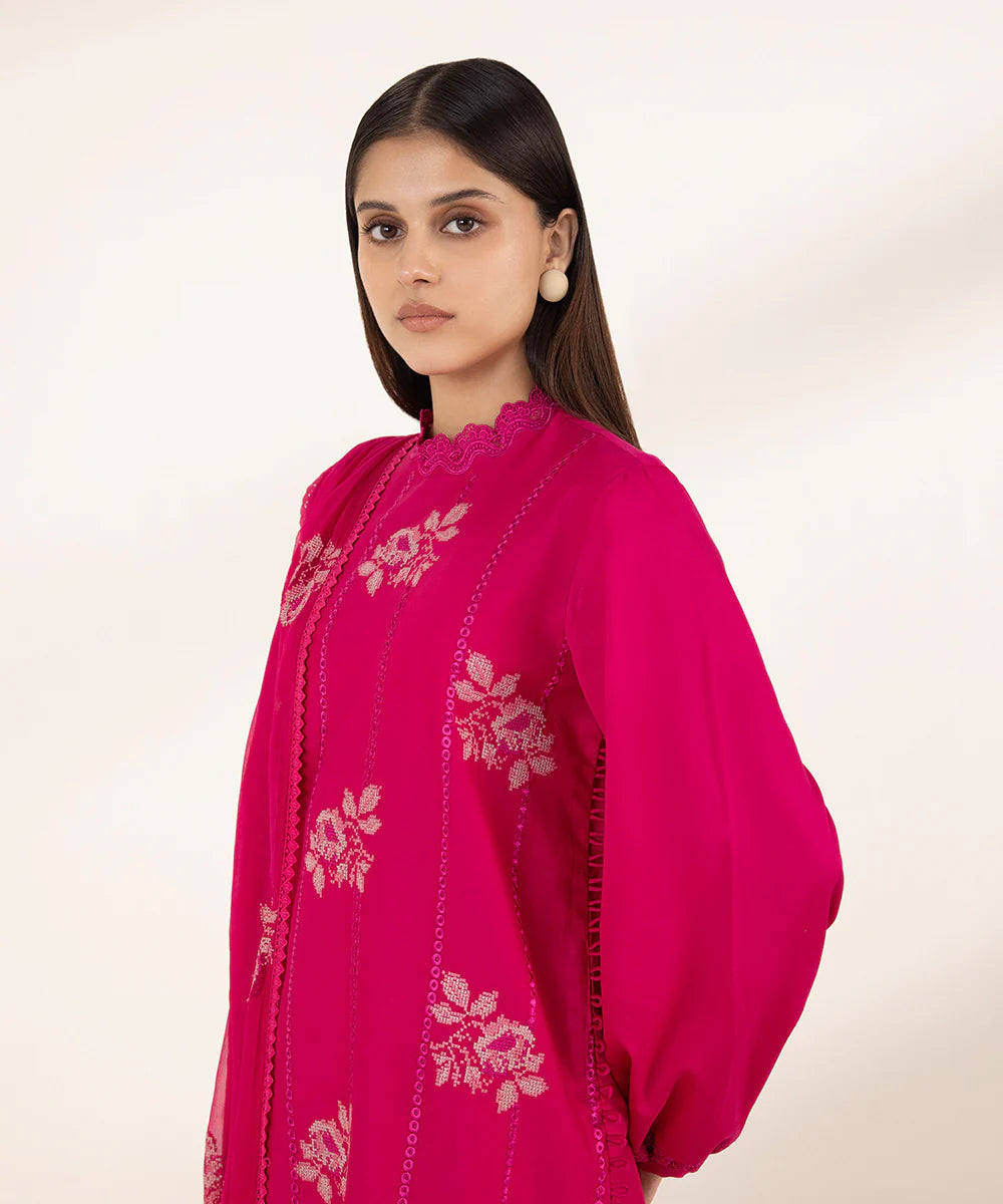 SAPPHIRE | UNSTITCHED 3 PIECE EMBROIDERED COTTON SATIN SUIT – Amna Batool